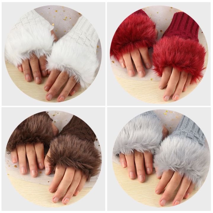 Outdoor Sheep Wool Winter Autumn Wrist Gloves Exposed Finger Faux ...