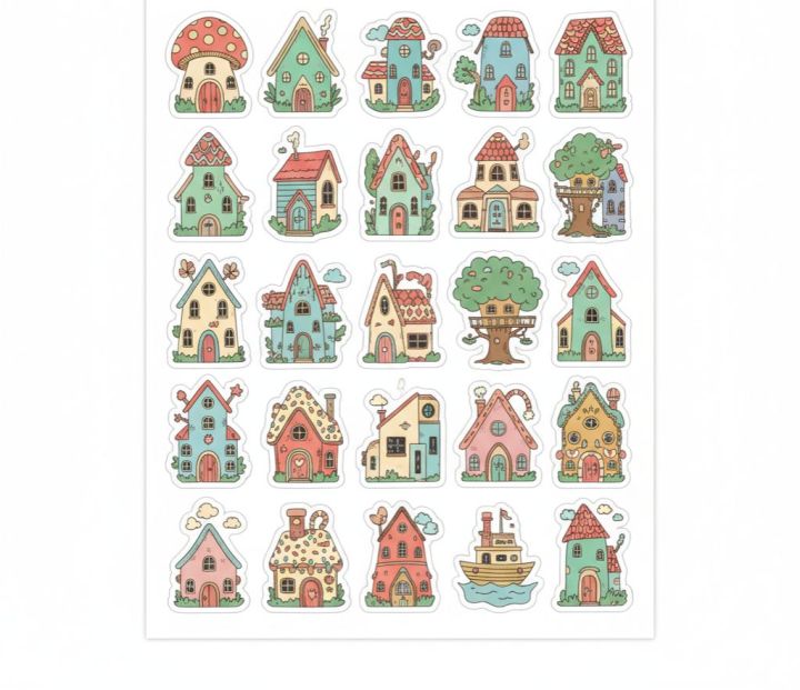 Cute Houses Sticker 25 Designs Cute House Collection Stickers Whimsical ...