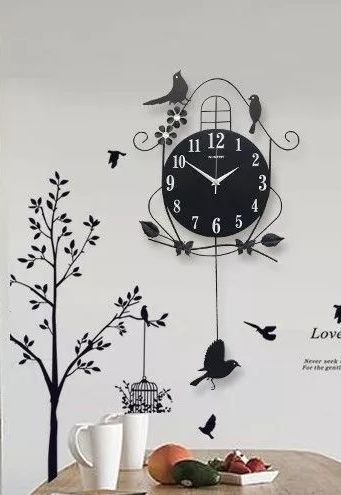 Wooden wall clock Bird Cage Wall Clock European Modern Wall Hanging ...
