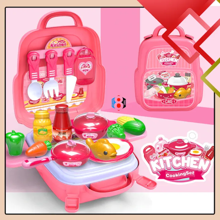 Kitchen Cooking Set For Kids Pretend Play Set Suitcase Portable Toys ...
