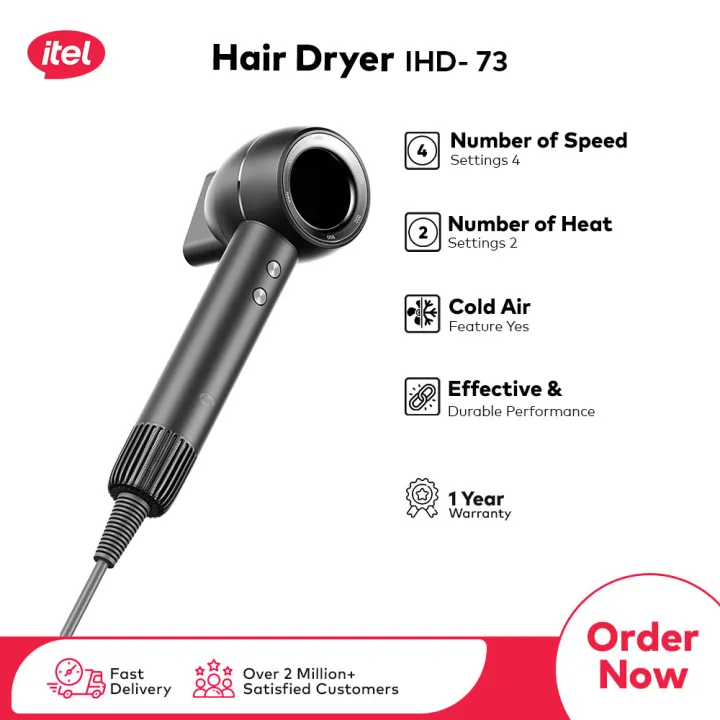 Itel Hair Dryer IHD-73 | 1300W High-Speed Brushless Motor | 12 Heat ...