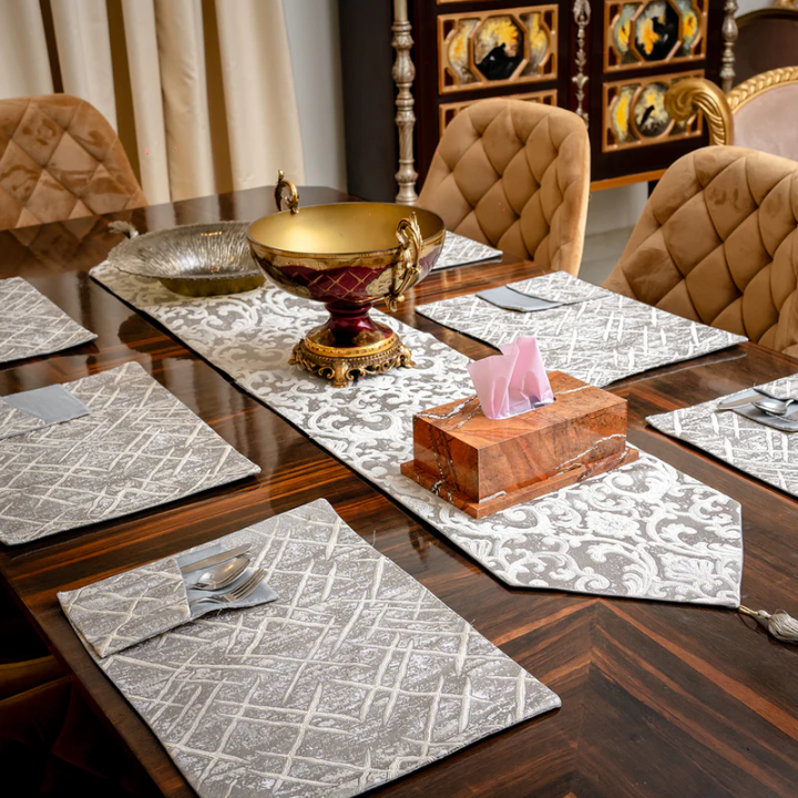 Diana Charcoal Embossed Textured Table Set Mats 3 PCs & 5 PCs By Ayat ...