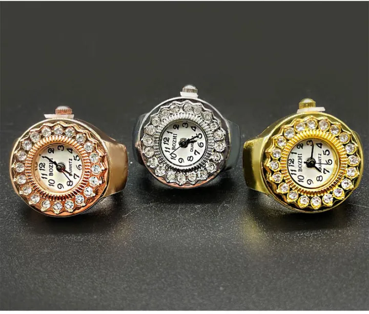 Quartz Watch Ring Round Dial Dazzling Rhinestone Round Watch Ring ...