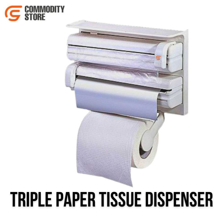 3 in 1 Kitchen Shelves Plastic Triple Paper Dispenser, Wall Attach ...