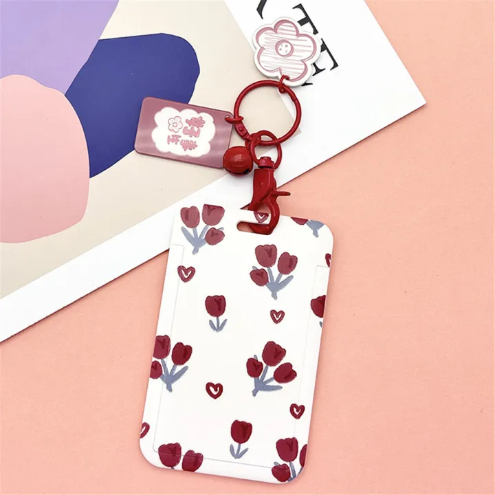 Little Red Flower Bank Card Protector Work ID Card Tag Campus Meal Card ...