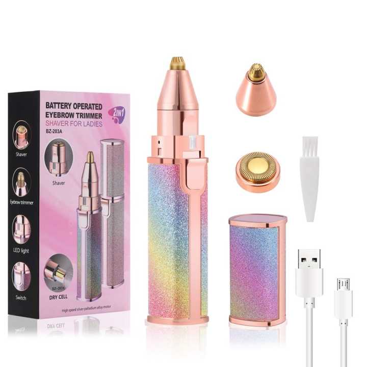 Rechargeable 2-in-1 Facial Hair Remover, Eyebrow Shaper, Trimmer with ...