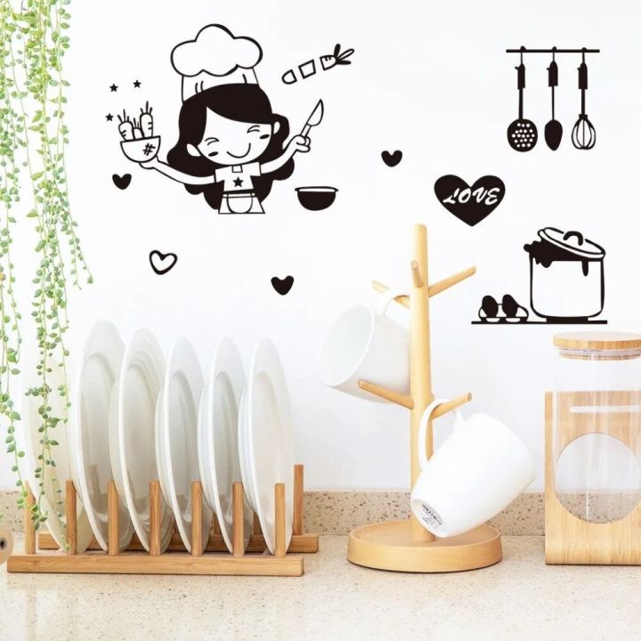 Waterproof Cartoon Happy Girl Chef Sticker Cute Black Loves Cooking ...