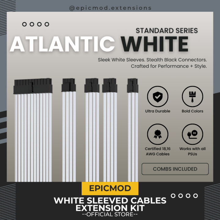 White Sleeved Extension Cables PC Extension Cable Kit for Gaming PC ...