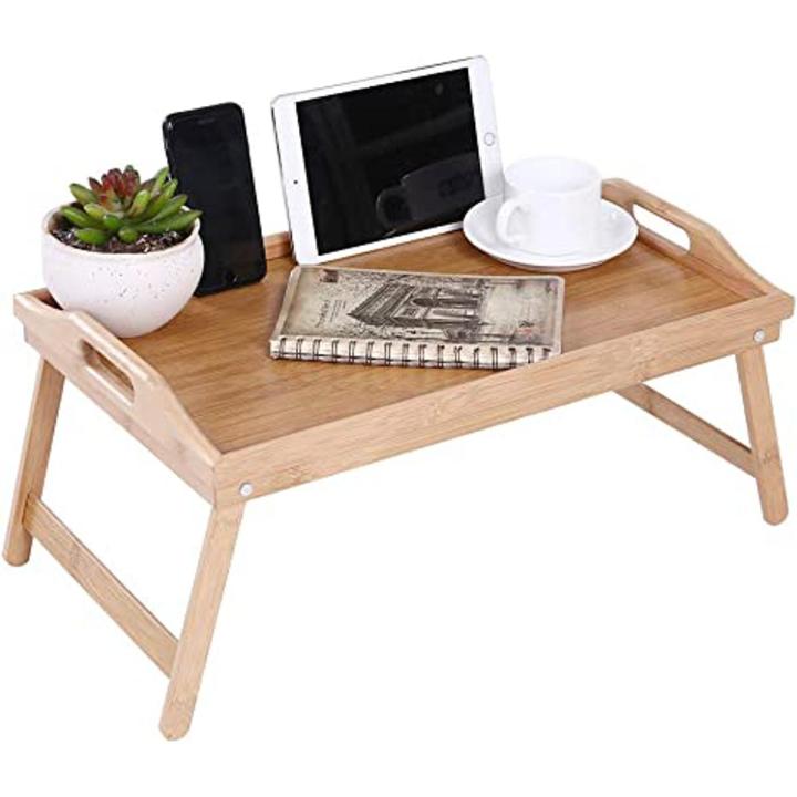 KKTONER Bamboo Bed Tray Table with Folding Legs Foldable Serving ...