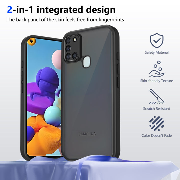 For Samsung A21S Phone Case，Skin Feel Through Black PC+TPU Shell Back ...