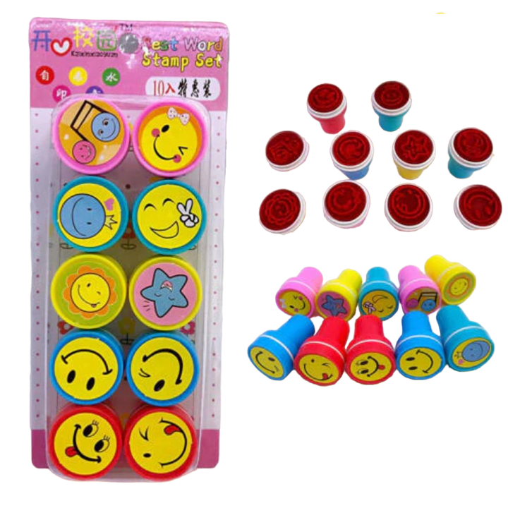 Set of 10pcs Cartoon Smiling Face Stamp Self-Ink Appreciation Stamps ...