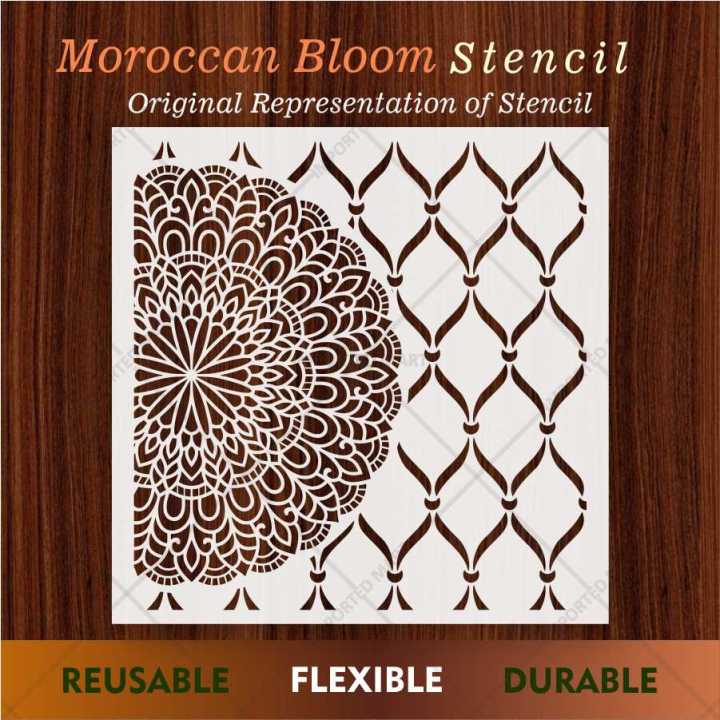 Mandala Bloom & Moroccan Mesh Stencil for Wall and Wood Art – Half ...