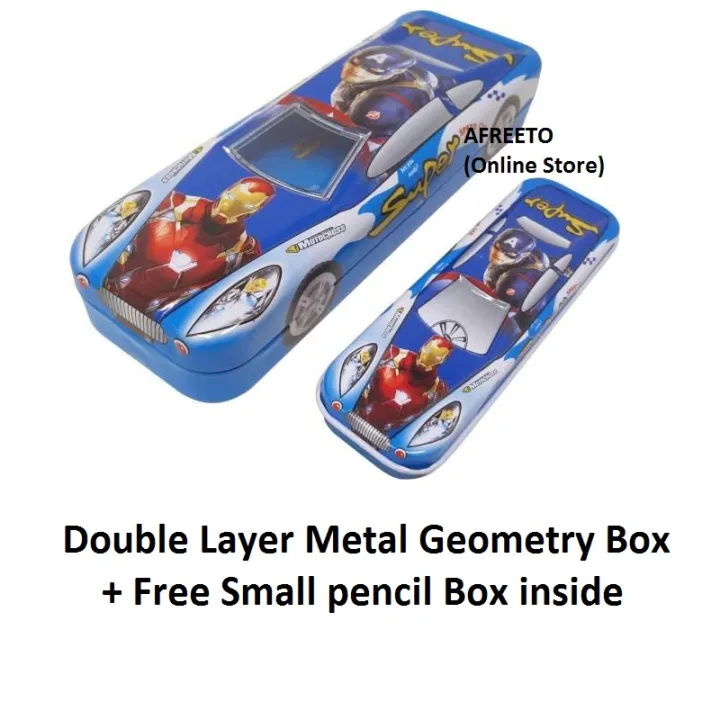 Car design pencil Box for kids Steel Geometry Pencil Case 2 in 1 - Car ...