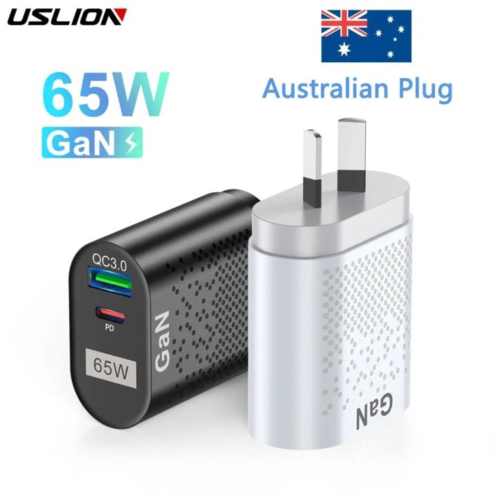 USLION Australian Plug 65W Gan Charger for Australia New Zealand AU ...