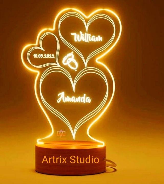 Personalized 3D Ring LED Night Lamp Custom Engagement Ring Acrylic Lamp ...