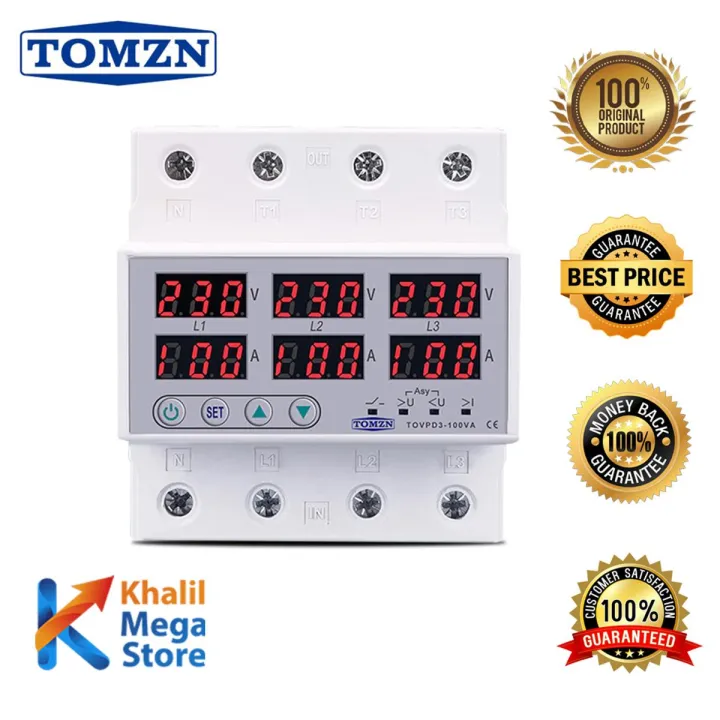 Tomzn 3 Phase 380V Adjustable Breaker Over & Under Voltage Protector ...