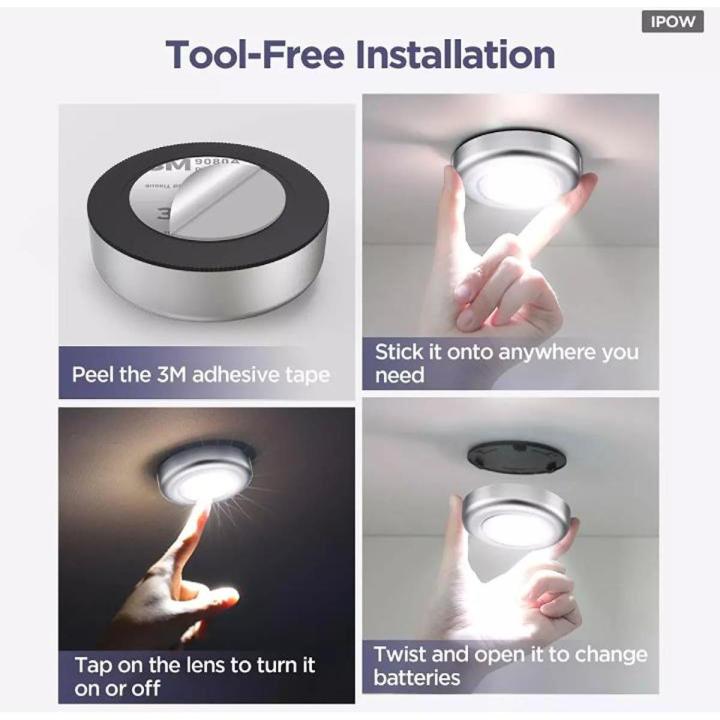 LED Tap Light | Wardrobe LED Light | One Touch Operated | Stick on Push ...