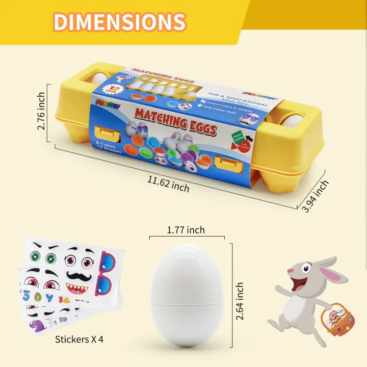 Kids Matching Eggs Shapes and Colors set for Toddlers, 6 Pcs or 12PCS ...