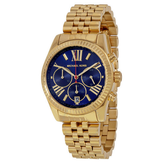 Michael Kors Lexington Blue Dial Gold Stainless Steel Chronograph ...