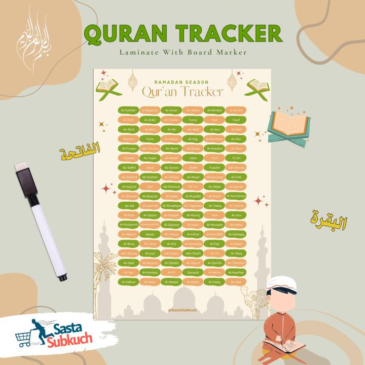 Ramadan tracker A4 size laminate with board marker , Ramadan notes ...