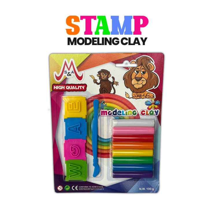 Stamp Modeling Clay Set – 8 Colorful Sticks, 4 Stamp Molds & 1 Crafting ...