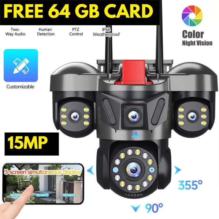 New Flagship 15MP Triple Lens Security Camera Wireless Outdoor WiFi 360 ...