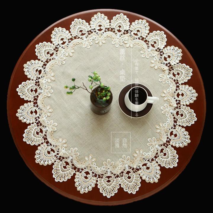 Weimi 9957 simple and modern plain linen cotton lace hollow round table ...