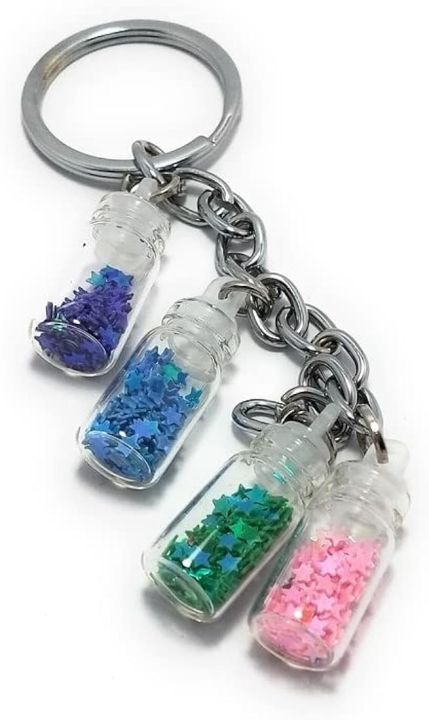 the Colorized Shining Star Drift Bottle Keychain 4 glass bottle in ...
