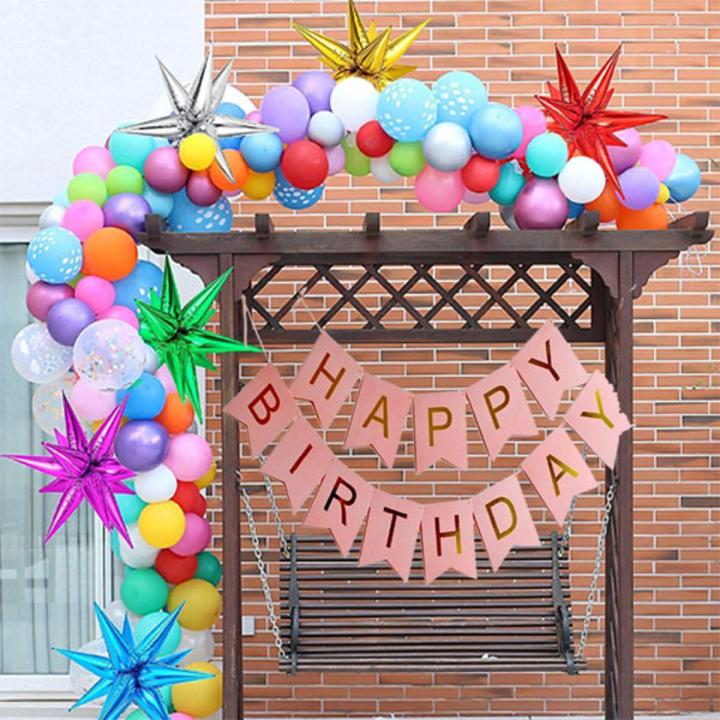 Happy Birthday Decoration Set With Arch Balloons & Special Large Stars Foil Balloons - Burst ...