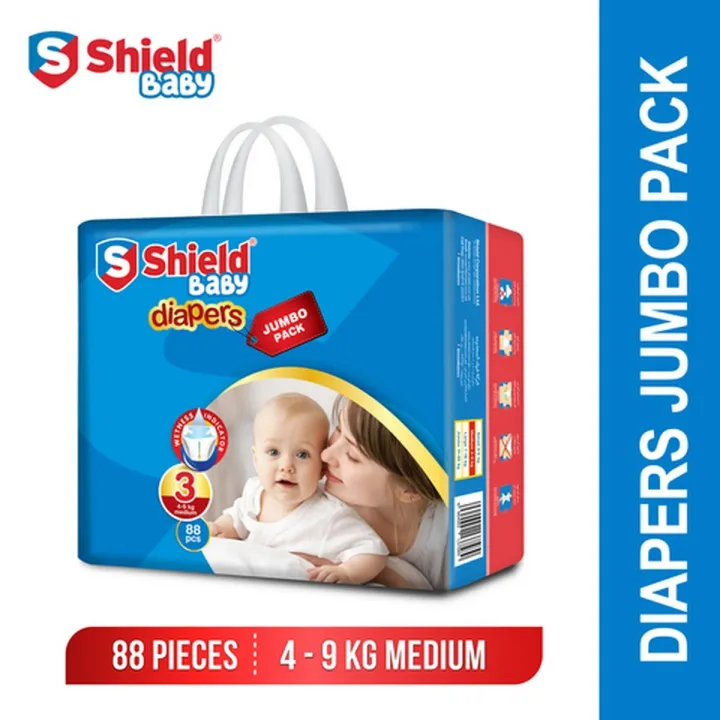 Shield Baby Diapers Jumbo Pack Size 3 Medium (4-9Kg, 88Pcs) | Daraz.pk