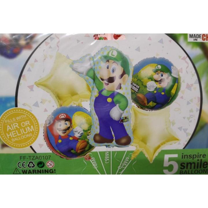 Super mario bros theme foil balloon set 5pcs birthday party event ...