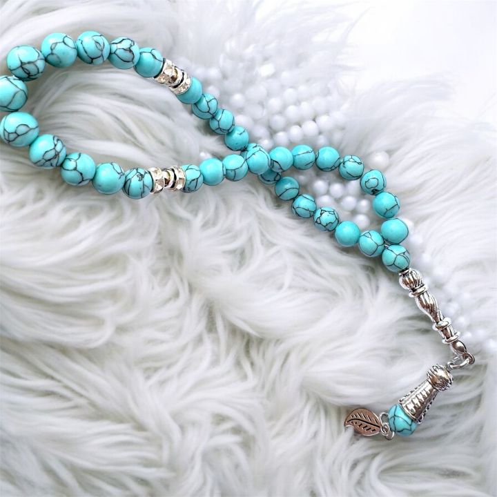 Turkish Tasbih | Feroza Stone Beads Tasbeeh | 8mm Beads Muslim Prayer ...