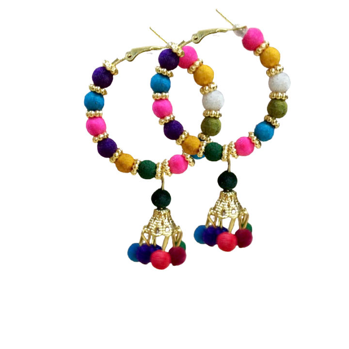 Multicolor Velvet Plush Balls Design Baliyan Earrings - Drop hoop ...