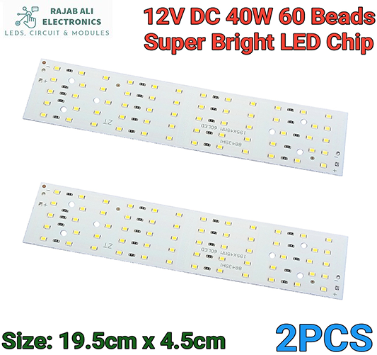 2/4 PCS High-Powered 12V DC 40W LED Chip Panel – 60 Ultra-Bright Beads ...