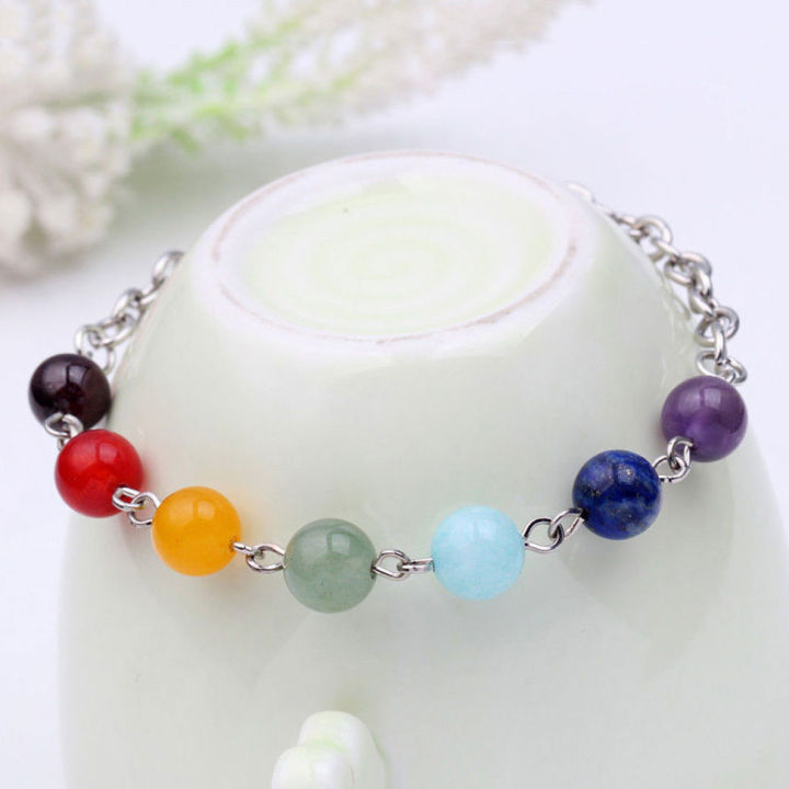 Natural Stone Alloy Bracelet 7-color Chakras Reiki Healing Bracelet ...