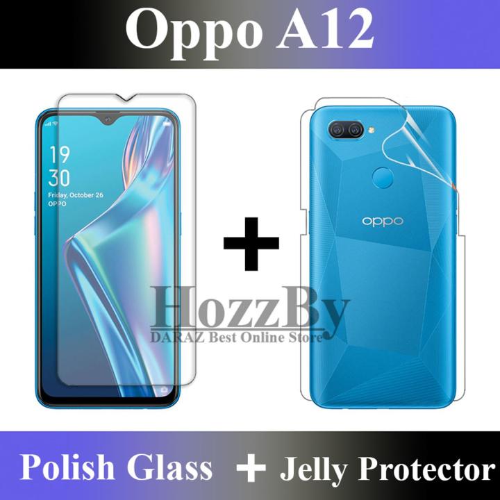 Oppo A12 Tempered Glass Screen Protector Polish Glass + Back Clear ...