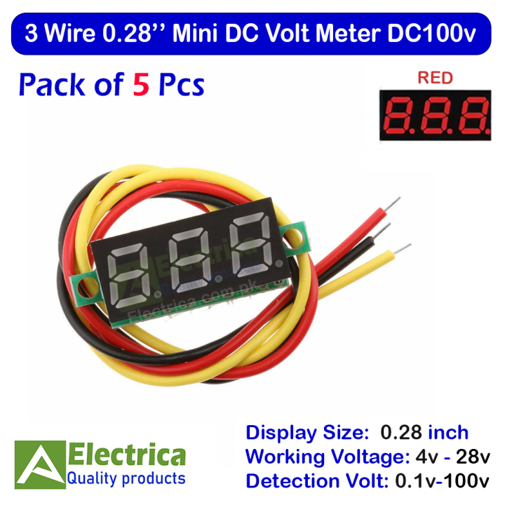 1/3/5Pcs Mini DC Voltmeter 0.1V to 100V Three wire 0.28 Inch RED LED ...