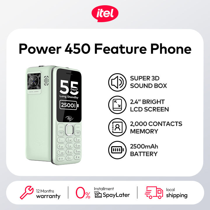 itel Power 450 Feature Phone | 2.4″ Bright Big Screen | 2,500mAh Big ...