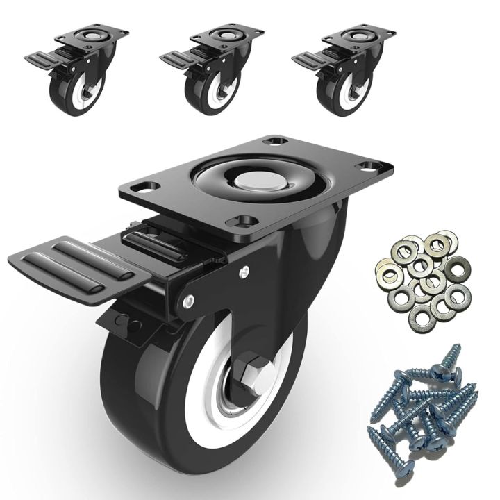 4Pcs 2 Inch Heavy Duty Caster Wheels PU Rubber Swivel Casters with 360 ...