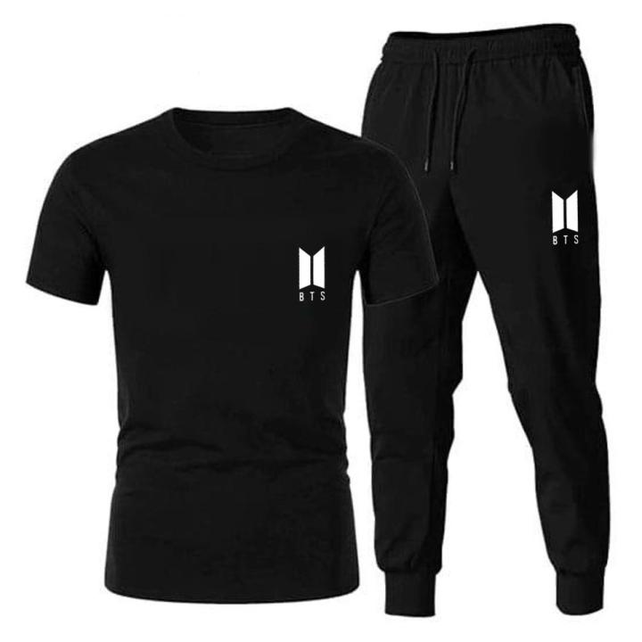 Bts Logo Printed Tracksuit Soft Fabric Stretchable T Shirt & Trouser ...