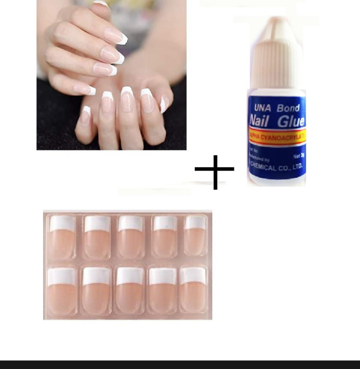 24 pcs of fake with jelly sticker free acrylic french nail girl pink ...