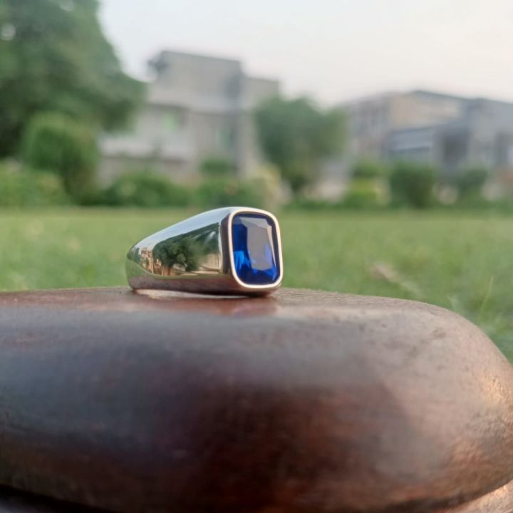 Artificial Blue Sapphire Silver Ring, High Quality Silver Ring, Mens ...