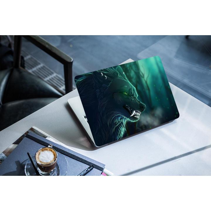 wolf-artwork-creature-green-eyes laptop back vinyl skin sticker 12 13 ...