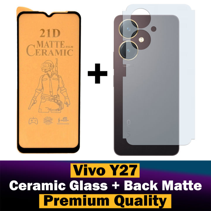 Vivo Y27 Matte Glass Fiber Glass Protector + Back Protector Carbon ...