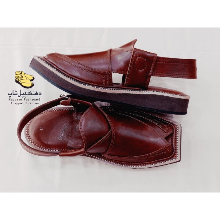 Kaptan Chapli Pure Hand Made Leather Peshawari Brown Taki Daar Design ...