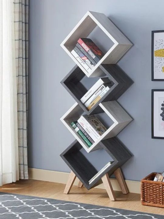 4-Tier S-Shaped Book Shelf | Multifunctional Wooden Storage Rack ...