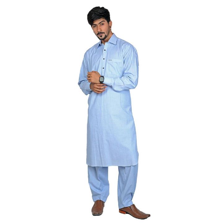 Peter Sham Sky Blue Chambray Shalwar Kameez For Men | Daraz.pk