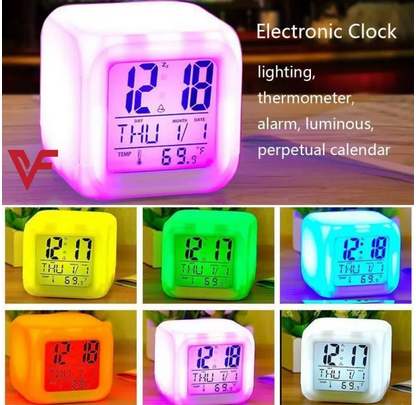 "Color changing LED digital alarm clock cube with temperature and ...