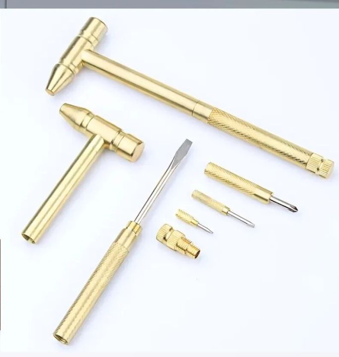 5-In-1 Mini Craft Hammer Screwdriver Set Copper Alloy Gold Detachable ...