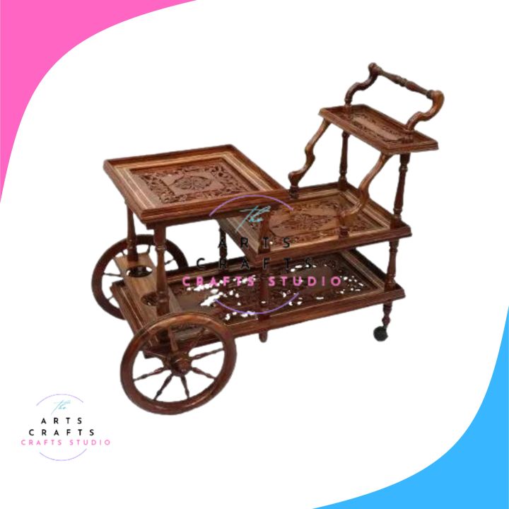 Wooden Tea Trolly-Chinioti wooden Carved Tea trolly-Handicraft-Kitchen ...